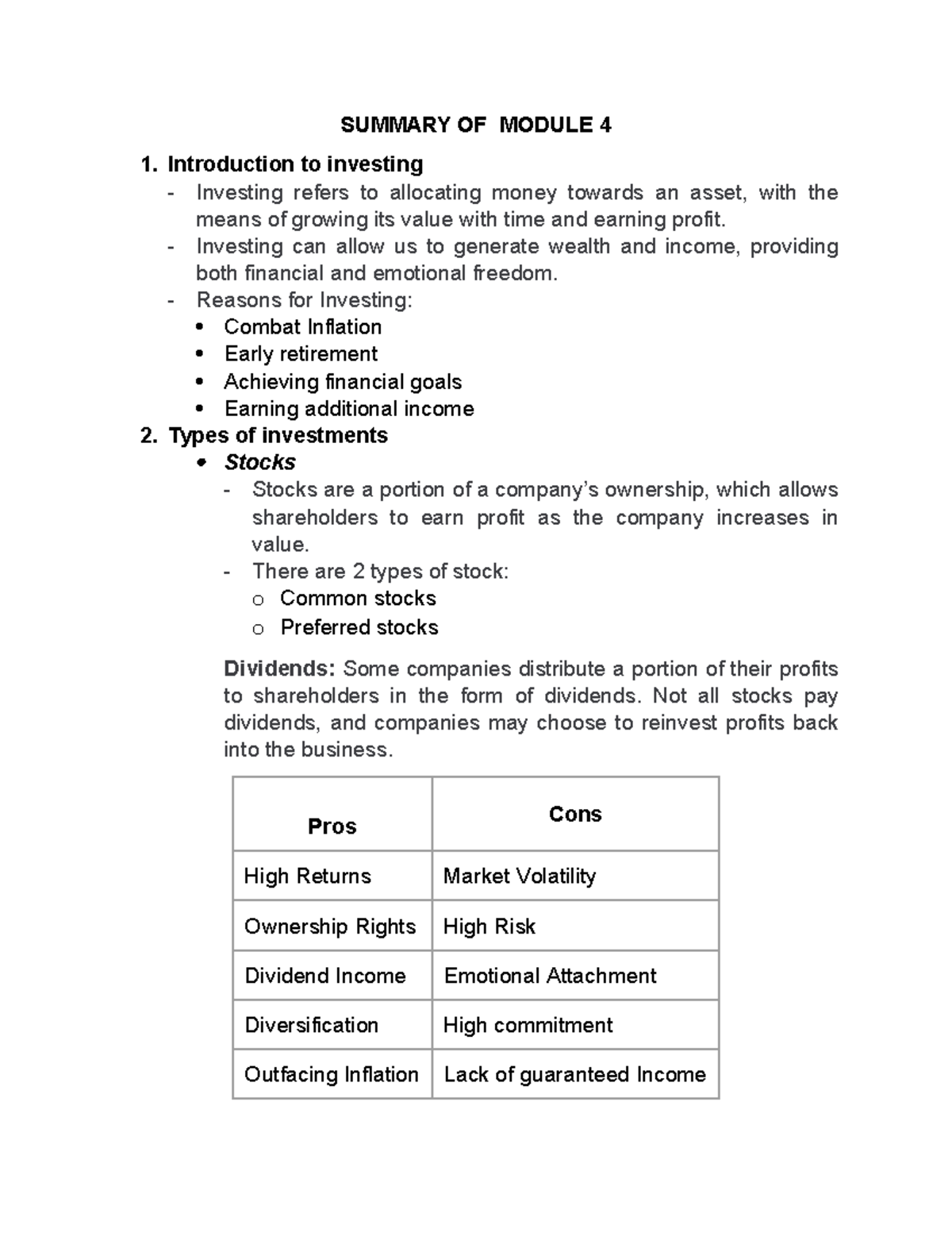 Module 4 notes from class - SUMMARY OF MODULE 4 Introduction to ...