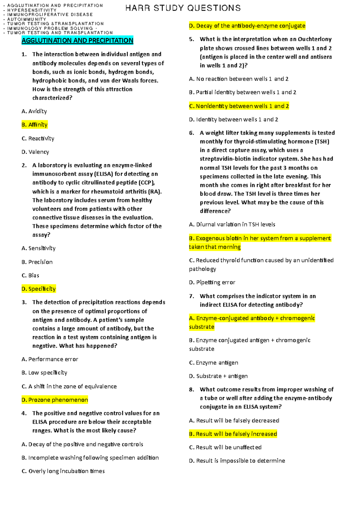 HARR Study Questions on Immunology and Tumor Testing (5th Ed.) - Studocu