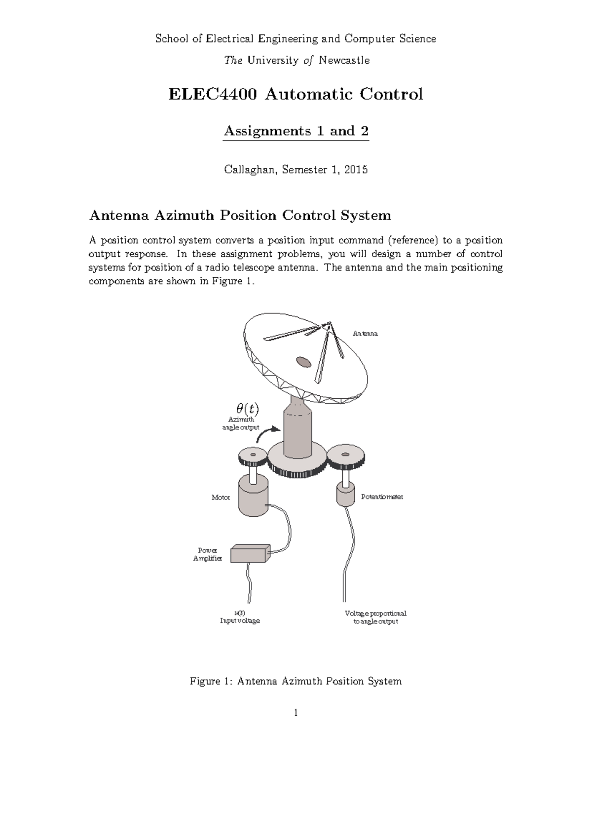 ELEC4400 Practical Assignments 1 & 2: Control System Design Details ...