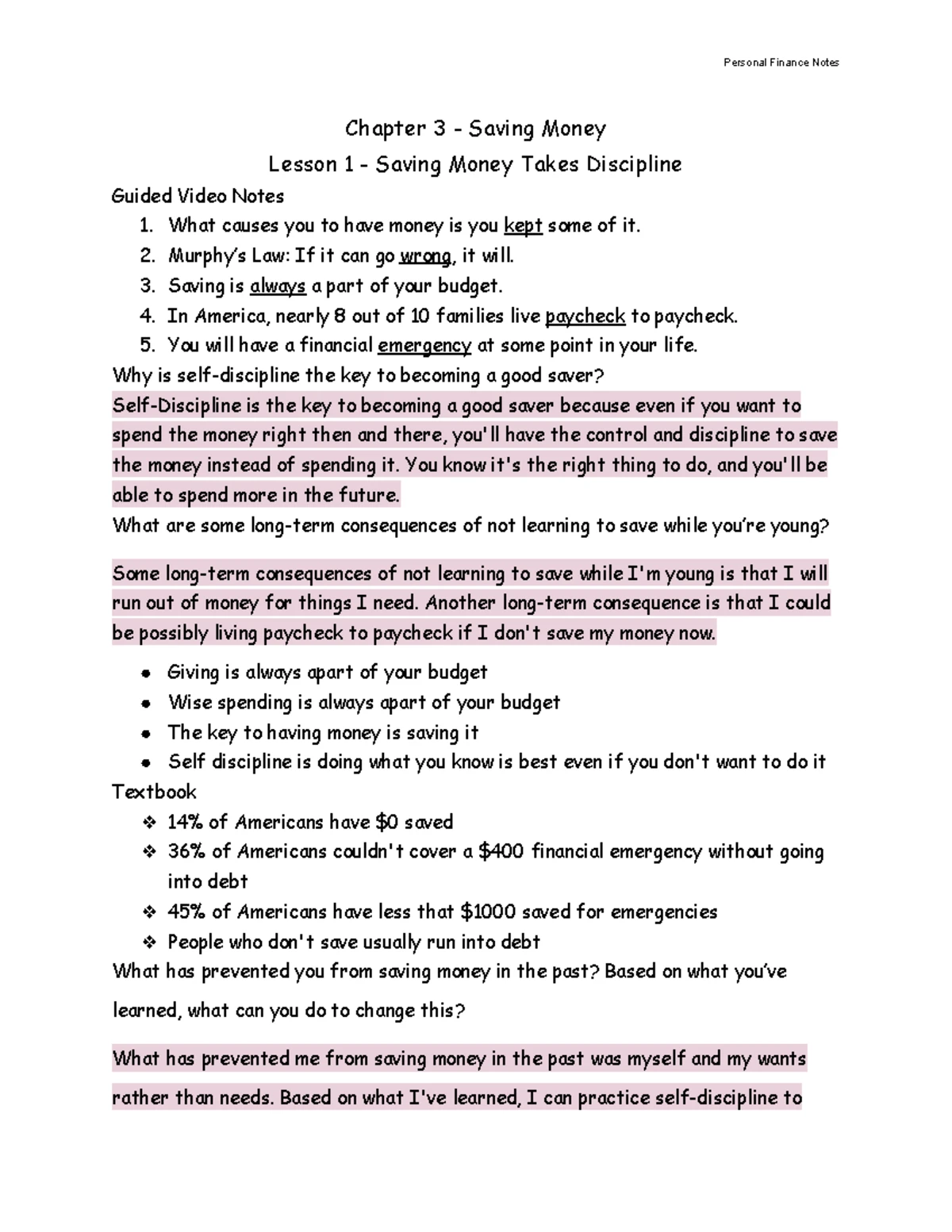 Personal Finance Notes Ch. 7 - Morgan Horton 22-23 - Chapter 7 ...