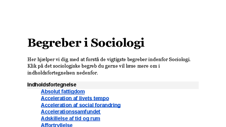 Sociologi Begreber: En Guide til Vigtige Teorier og Koncepter - Studocu