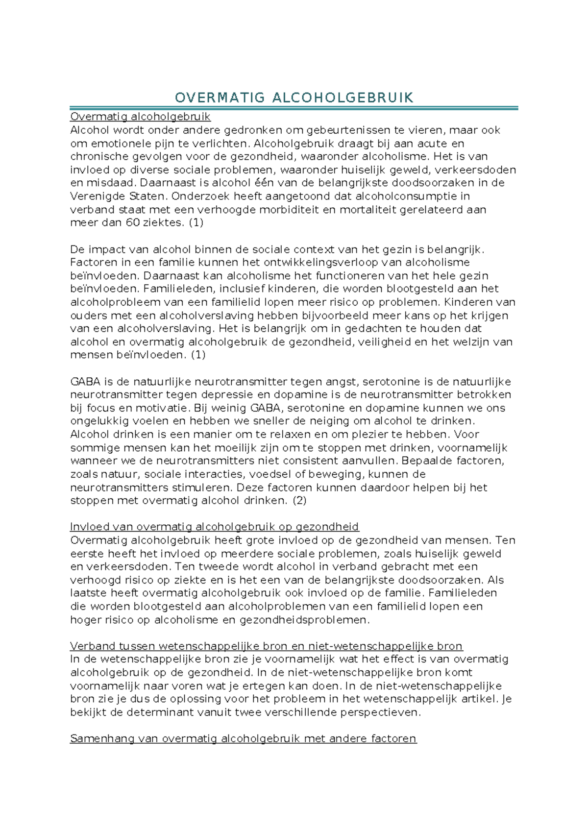 Individuele Opdracht 1: Impact van Overmatig Alcoholgebruik op ...