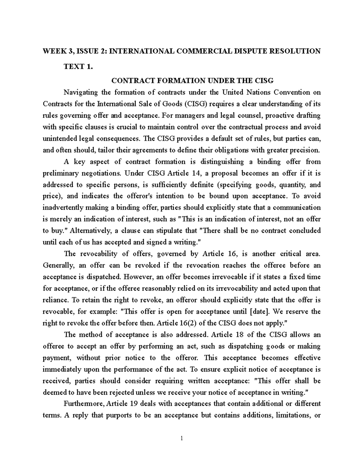 ALE2 2025 Week 3: International Commercial Dispute Resolution - CISG ...