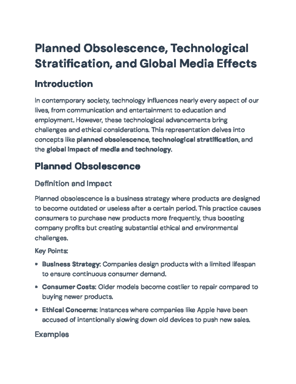 Planned Obsolescence & Tech Stratification: Global Media Impacts - Studocu