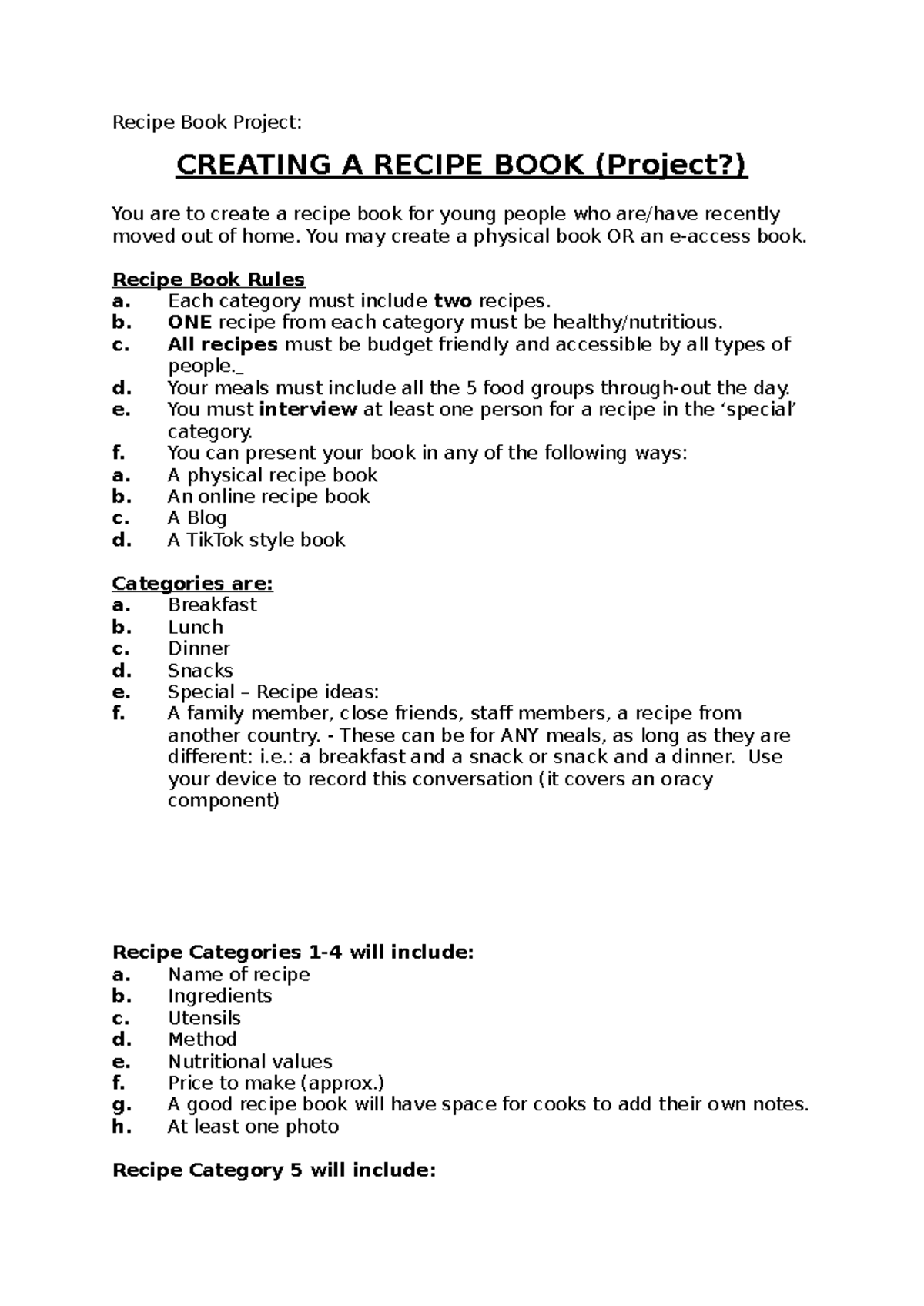 Recipe Book Project: Creating a Budget-Friendly Cookbook for Youth ...