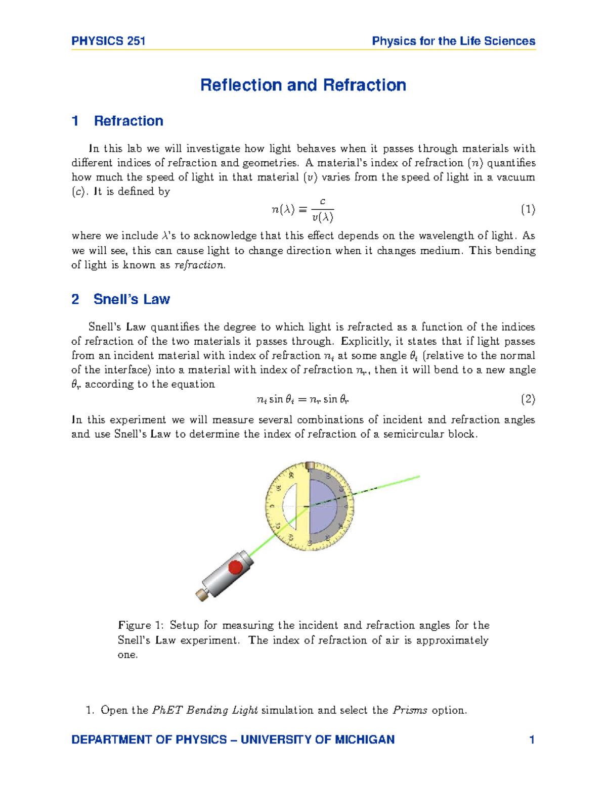 PHYSICS 251 Lab 8: Reflection and Refraction Analysis - Studocu