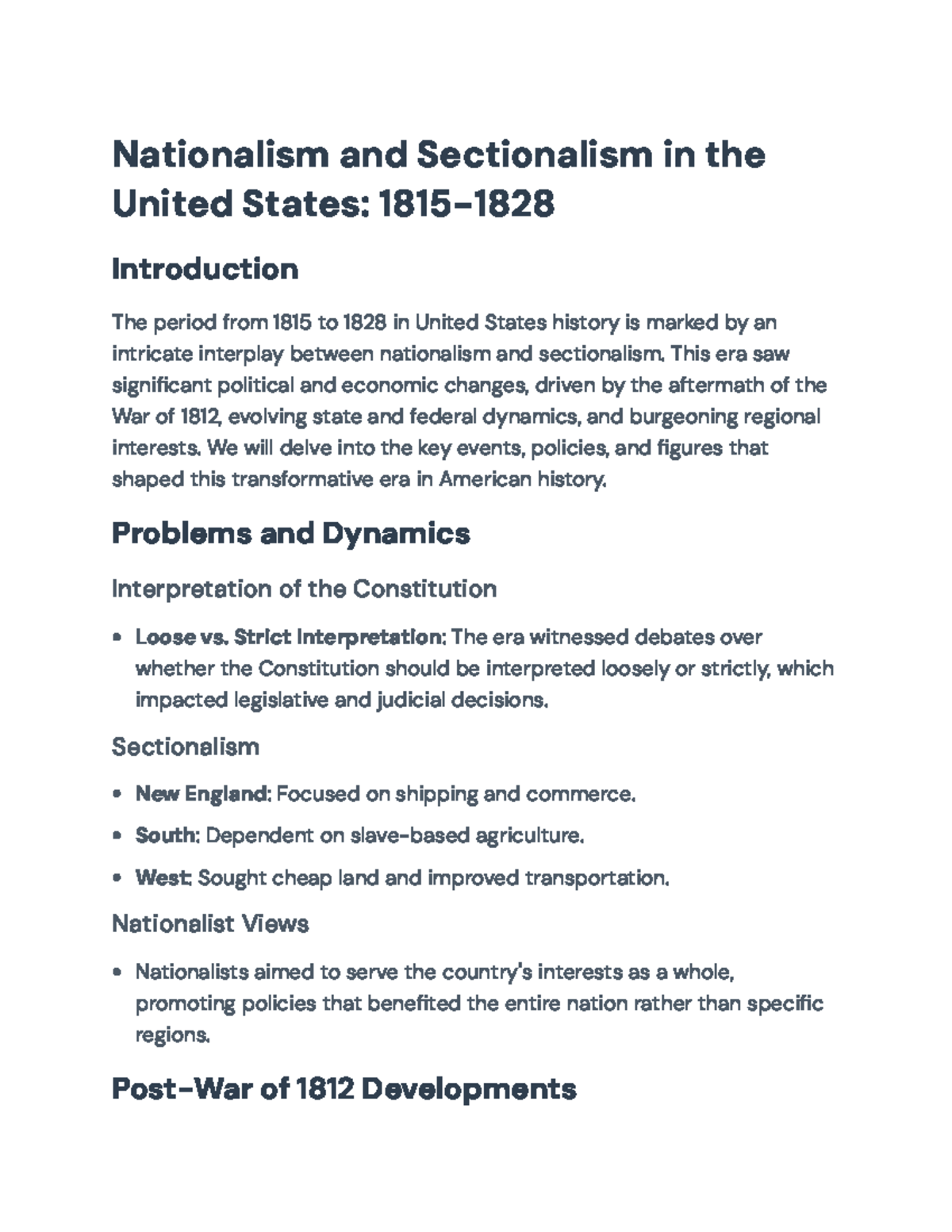 Nationalism and Sectionalism in the U.S. (1815-1828): An Analysis ...