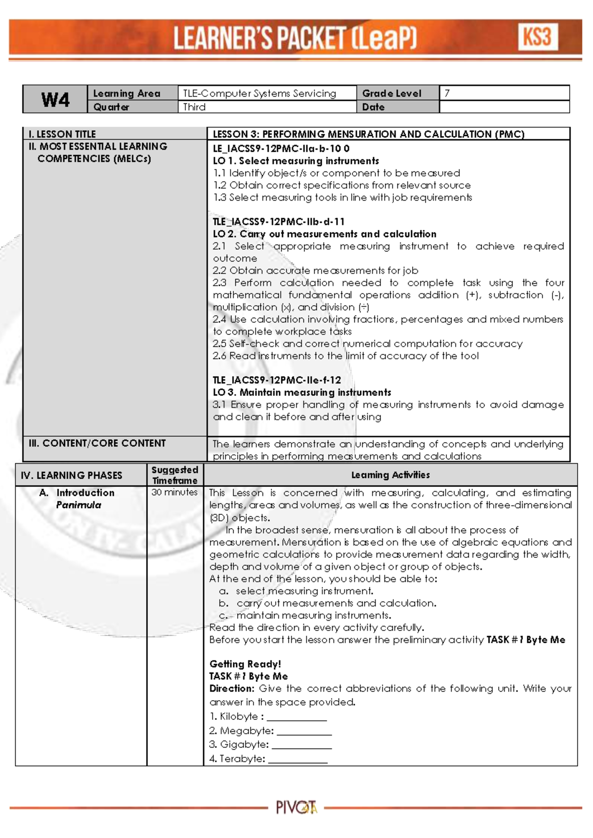 TLE ICT CY W4 - Feel free to use it. - W 4 Learning Area TLE-Computer ...