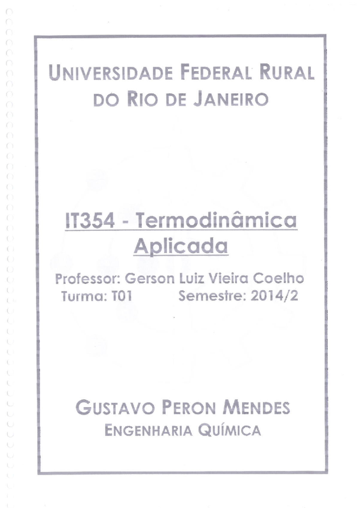 IT354 - Termodinâmica Aplicada: Notas e Equações Fundamentais - Studocu