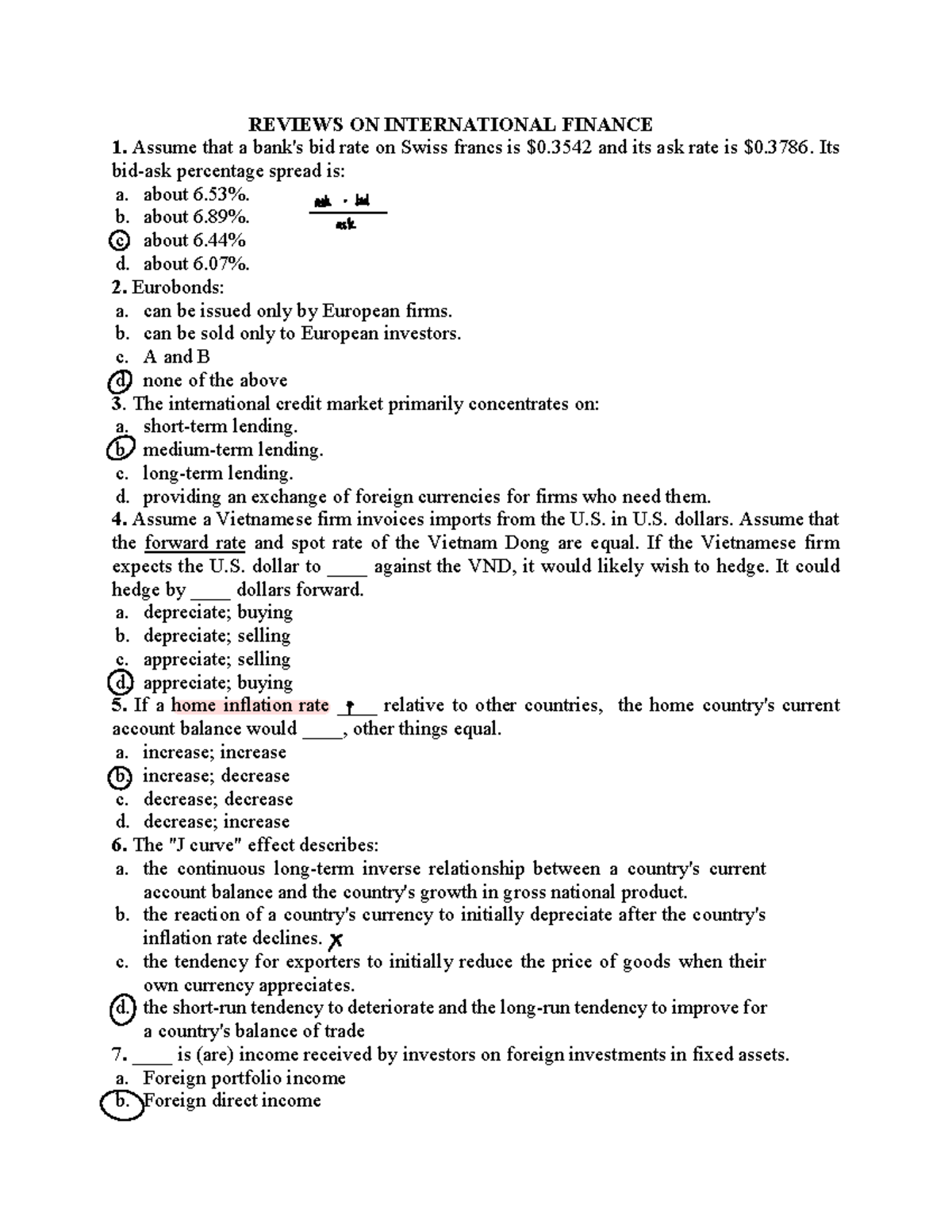 International Finance Review: Key Concepts and Quiz Questions - Studocu