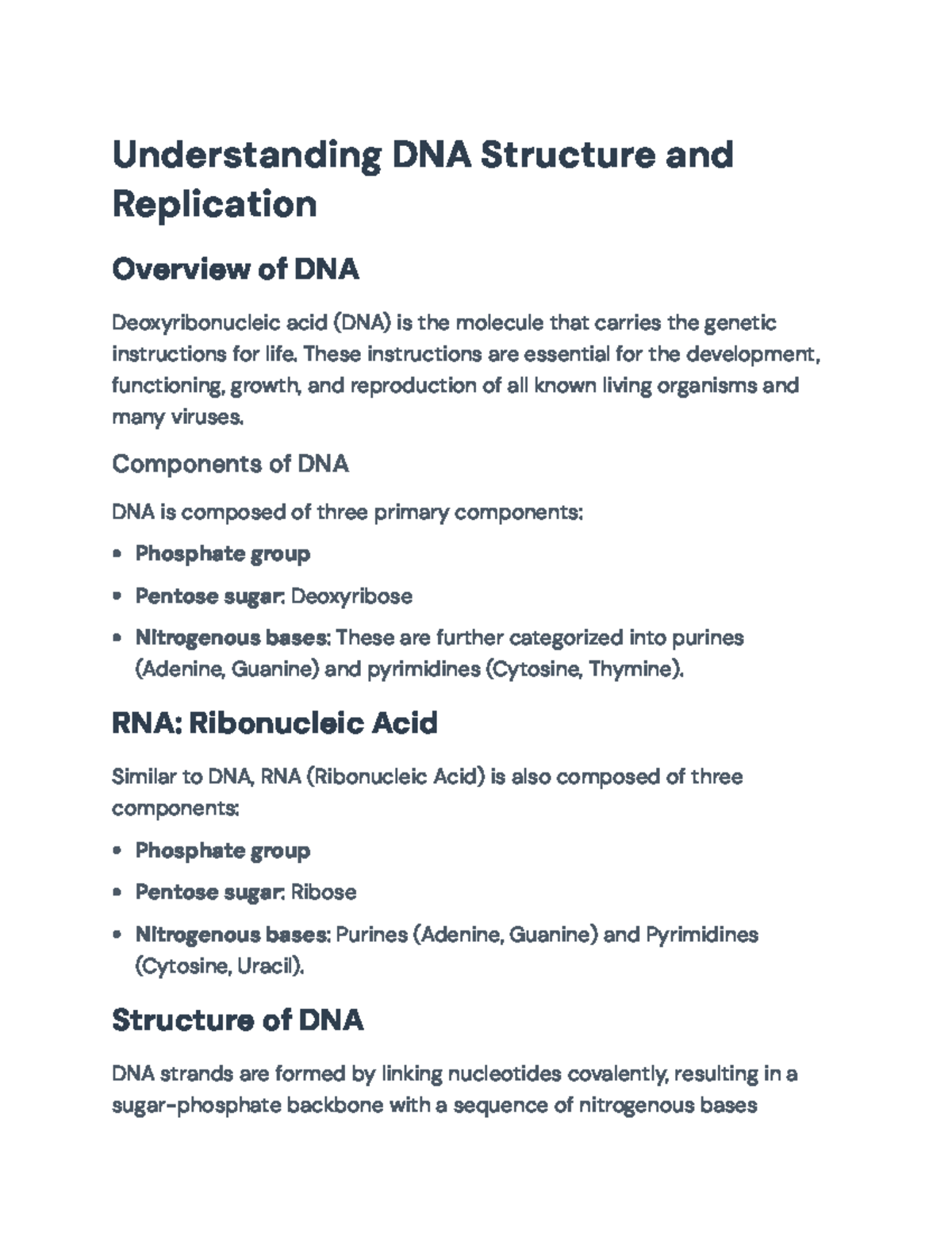 DNA Structure & Replication Overview: Key Concepts & Mechanisms - Studocu