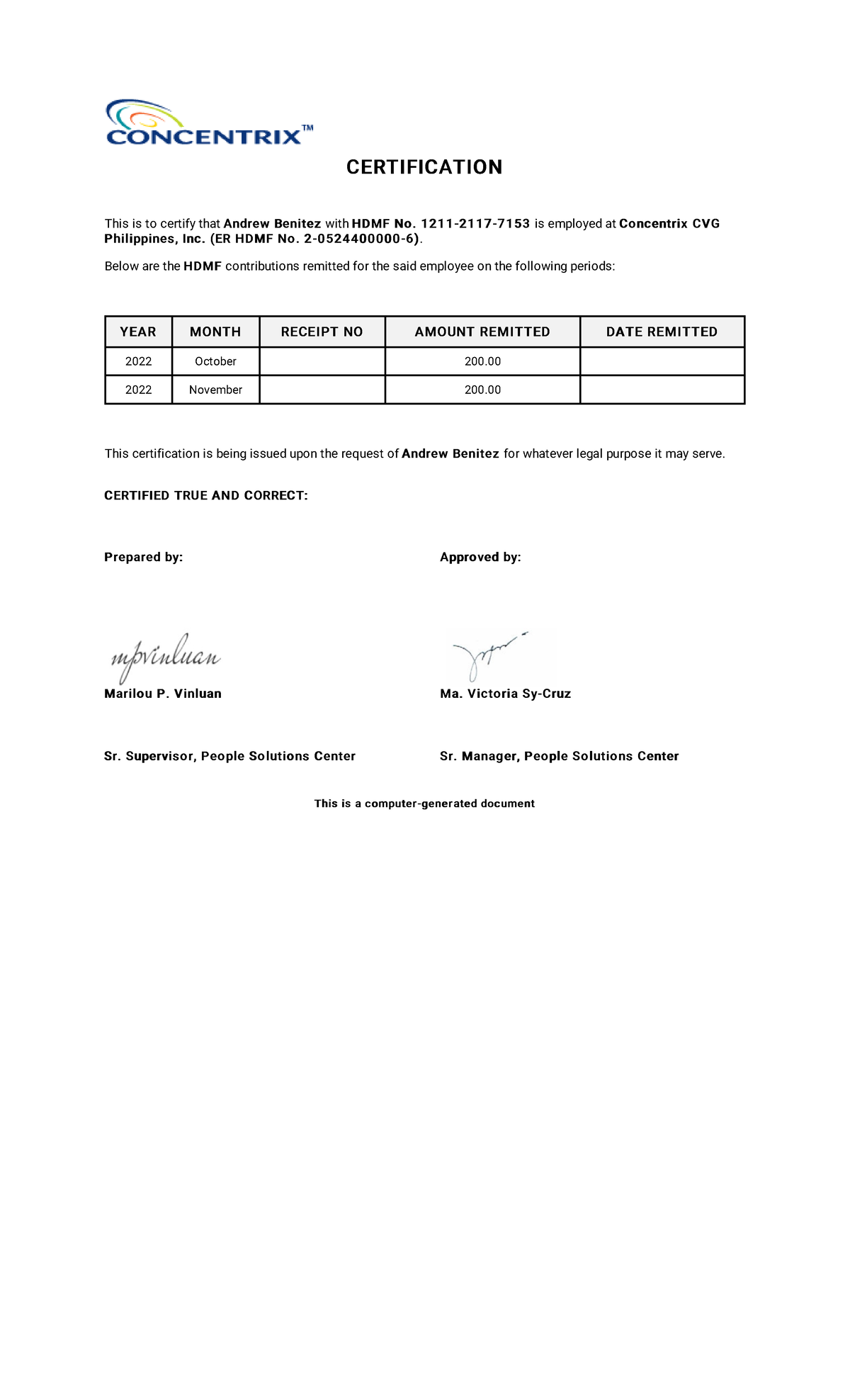 Certificate of HDMF Contribution - CERTIFICATIONCERTIFICATION This is ...