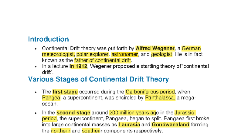 Continental Drift Theory Overview - Notes for GEO 101 Lecture - Studocu