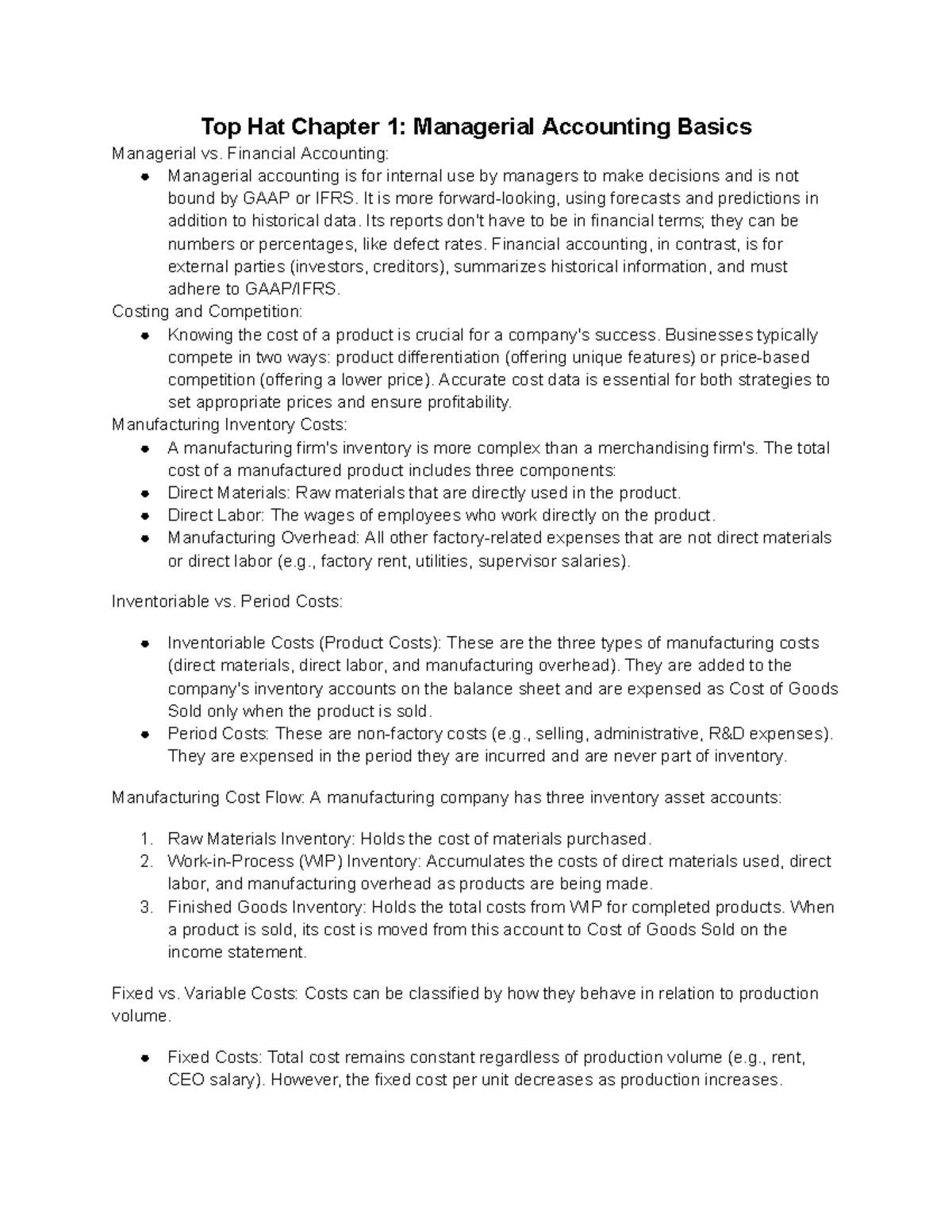 Top Hat ACCT 101: Managerial Accounting Basics & Key Concepts - Studocu