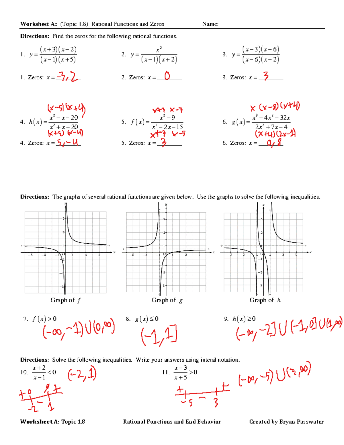 Worksheet A: Topic 1.8 - Rational Functions & Zeros - Studocu