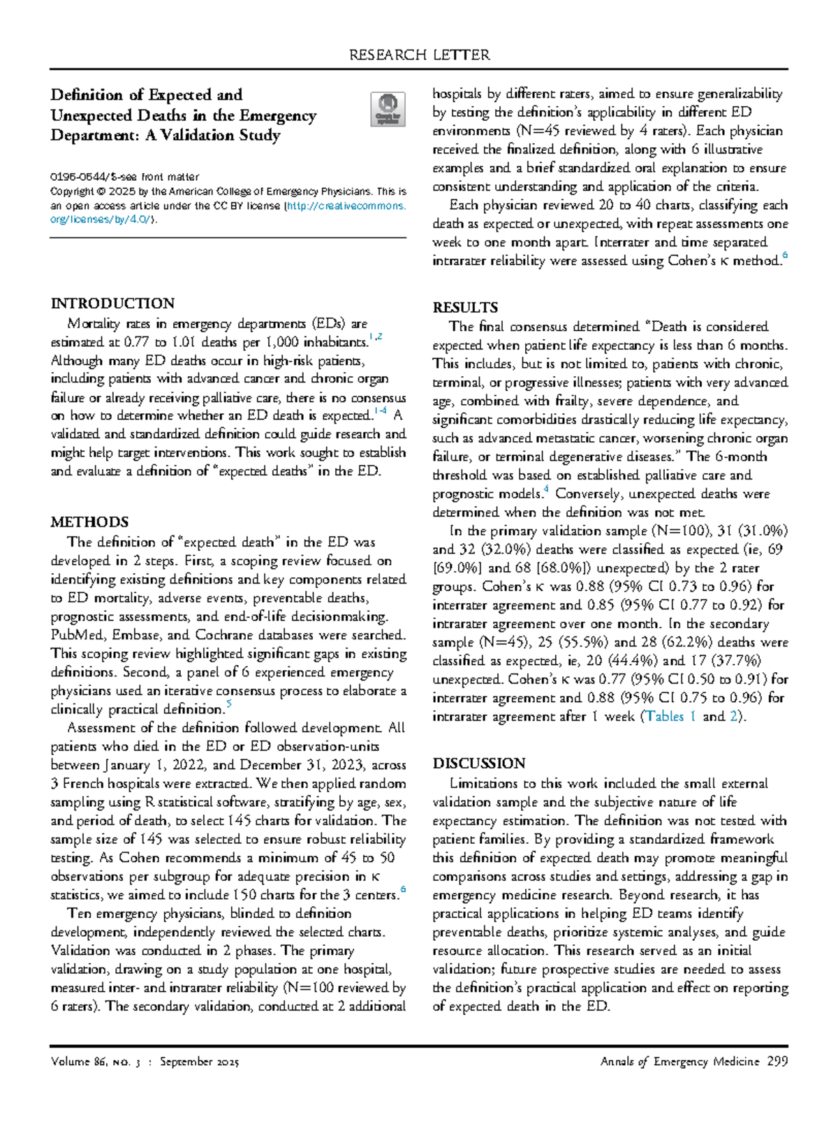 Validation Study of Expected vs Unexpected Deaths in ED: A Research ...
