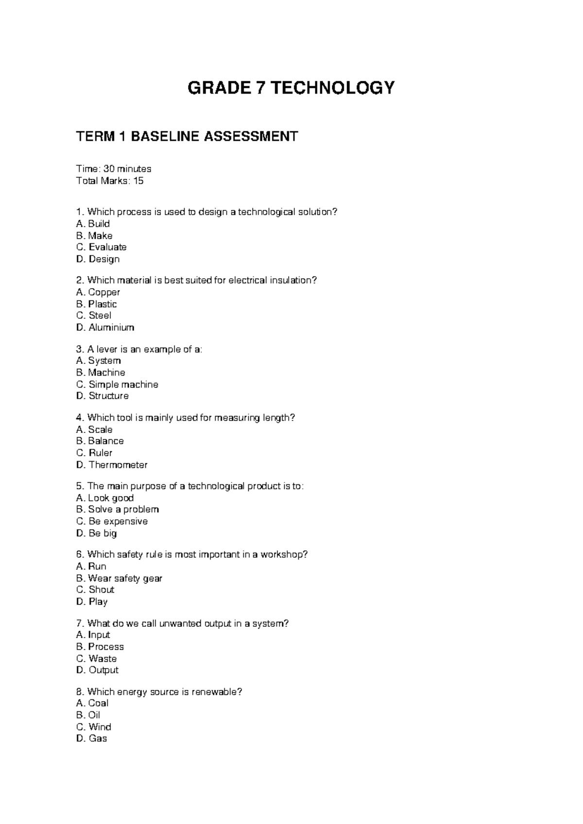 Grade 7 Technology Term 1 Baseline Assessment 260126 - Studocu
