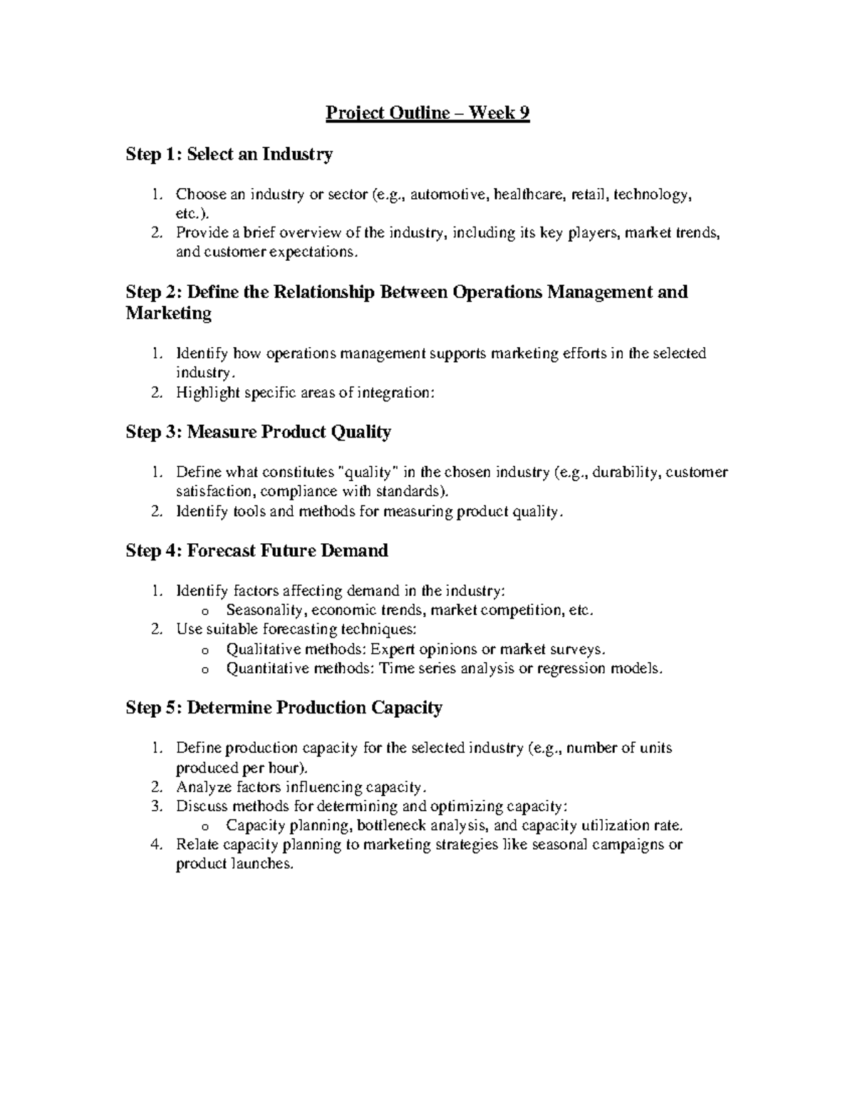 Project Outline - Week 9: Industry Analysis & Operations Management ...