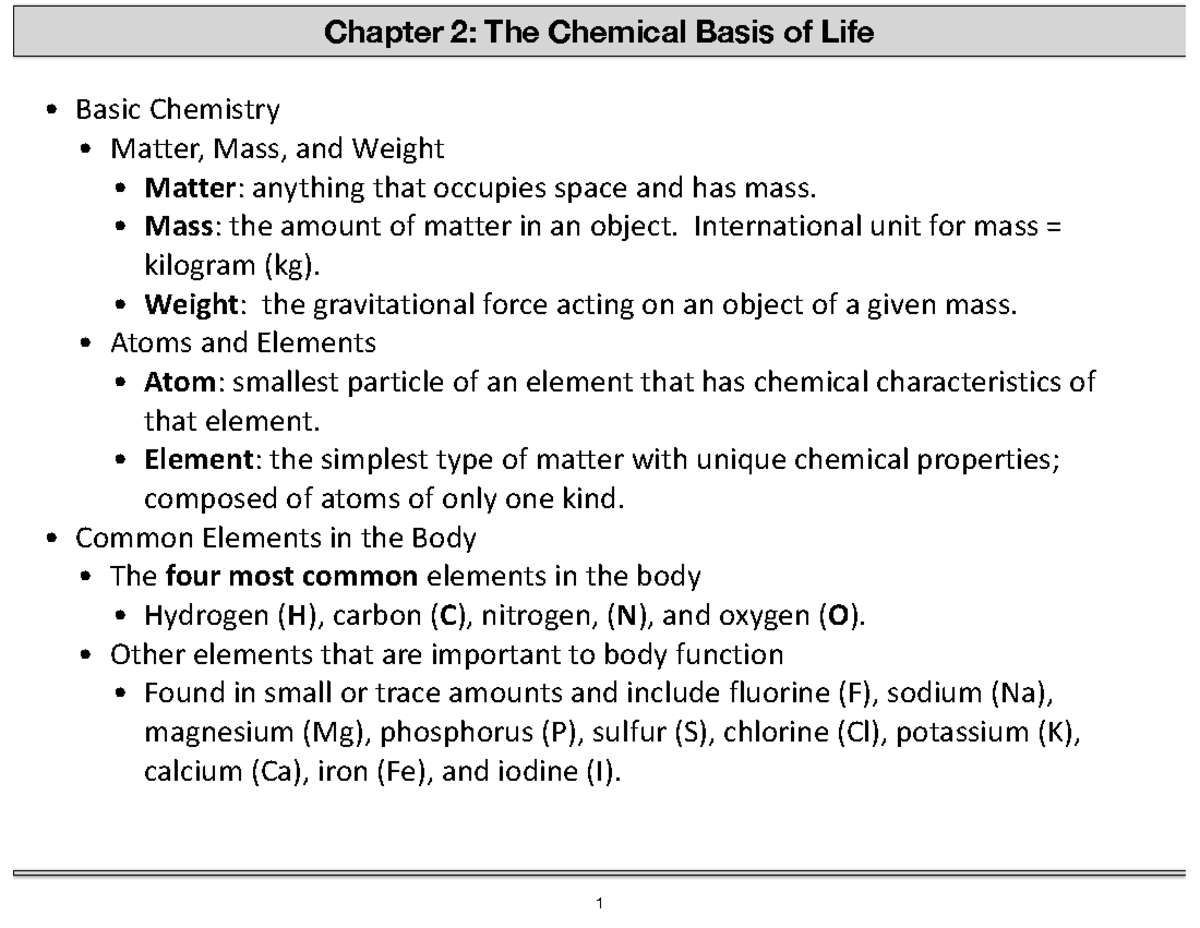 Chapter 2: Chemical Basis of Life - Key Concepts and Processes - Studocu