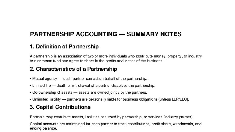 Partnership Accounting Summary Notes: Key Concepts & Practices - Studocu