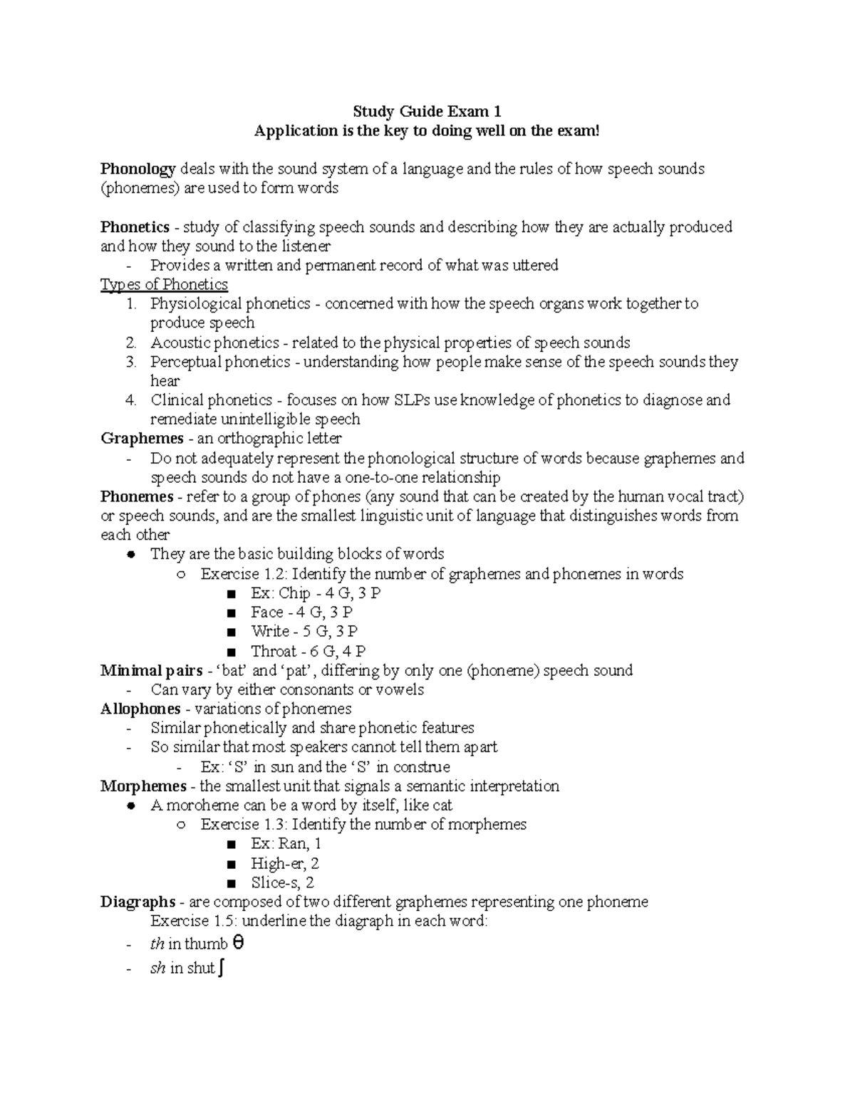 Phonology Study Guide for Exam 1: Key Concepts & Terms - Studocu
