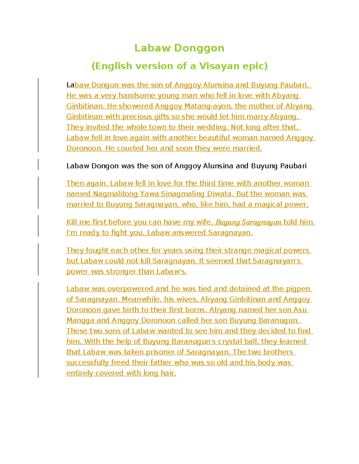 37270754 - Labaw Donggon: A Visayan Epic of Love and Power - Studocu