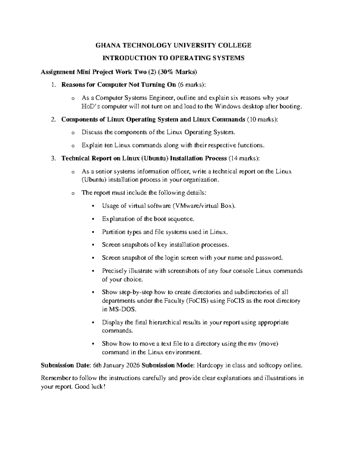 GHANA TECH UNI COLLEGE: Intro to OS Mid-Sem Project Work - Studocu