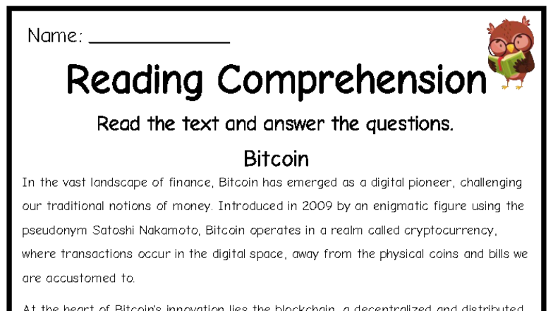 Reading Comprehension: Grade 6 Non-Fiction on Bitcoin - Studocu