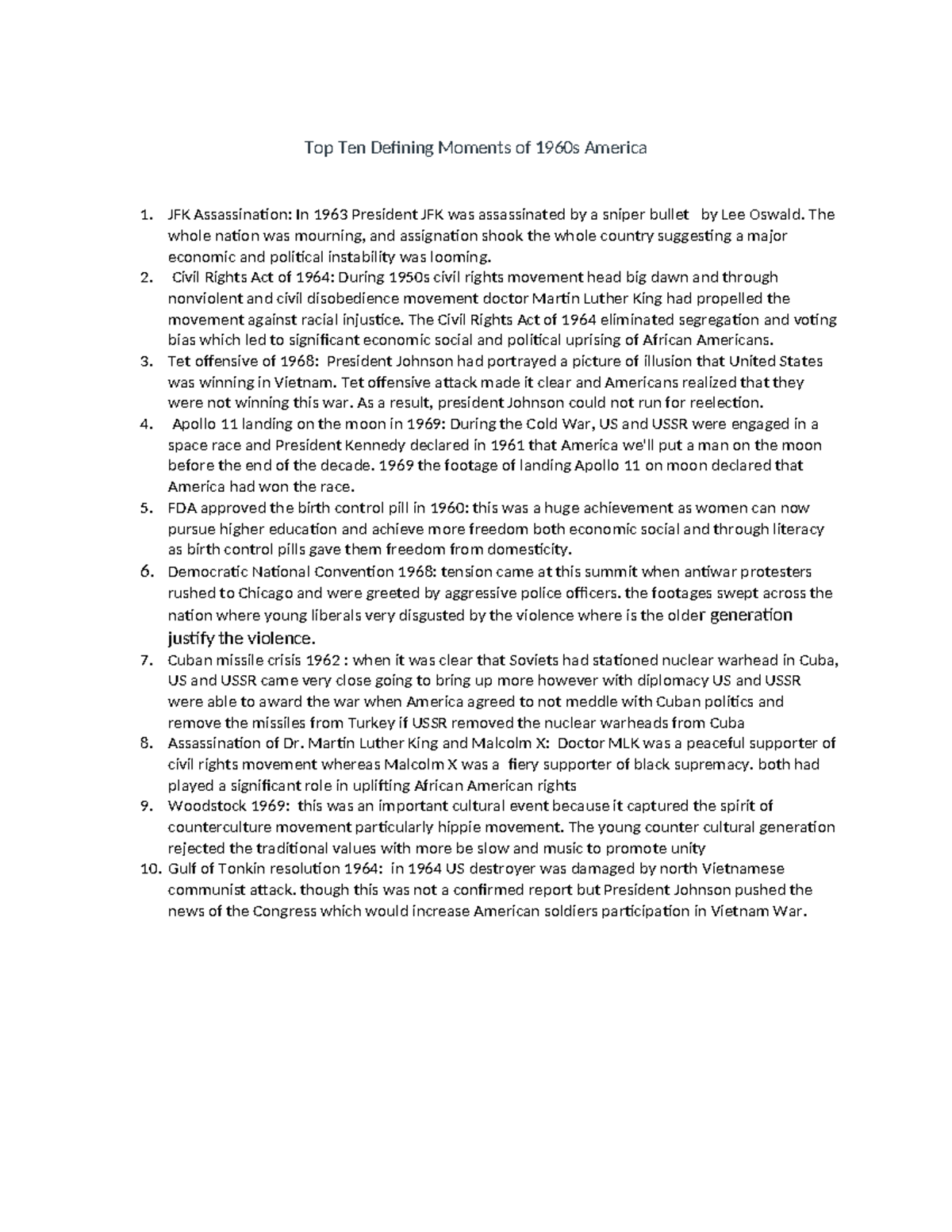 Top 10 Defining Moments of 1960s America - Top Ten Defining Moments of ...