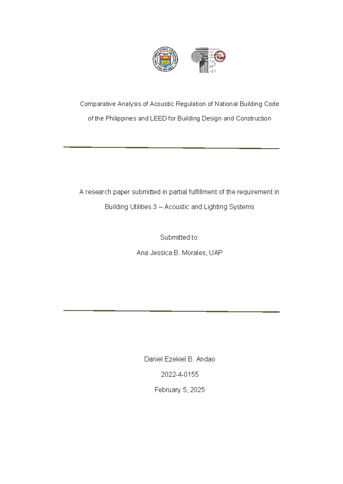 Comparative Analysis of NBCP & LEED Acoustic Standards - BLDG UTIL 3 ...