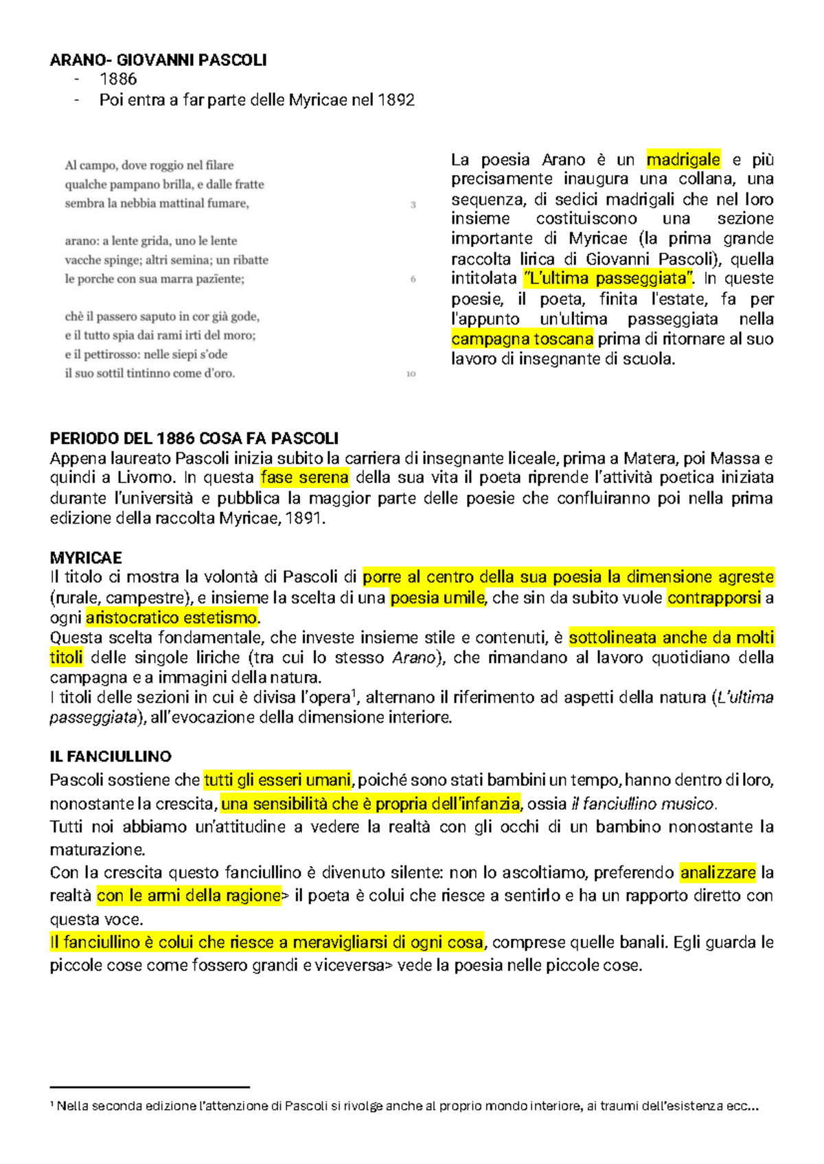 GIOVANNI PASCOLI: Analisi della Poesia "Arano" in Myricae - Studocu