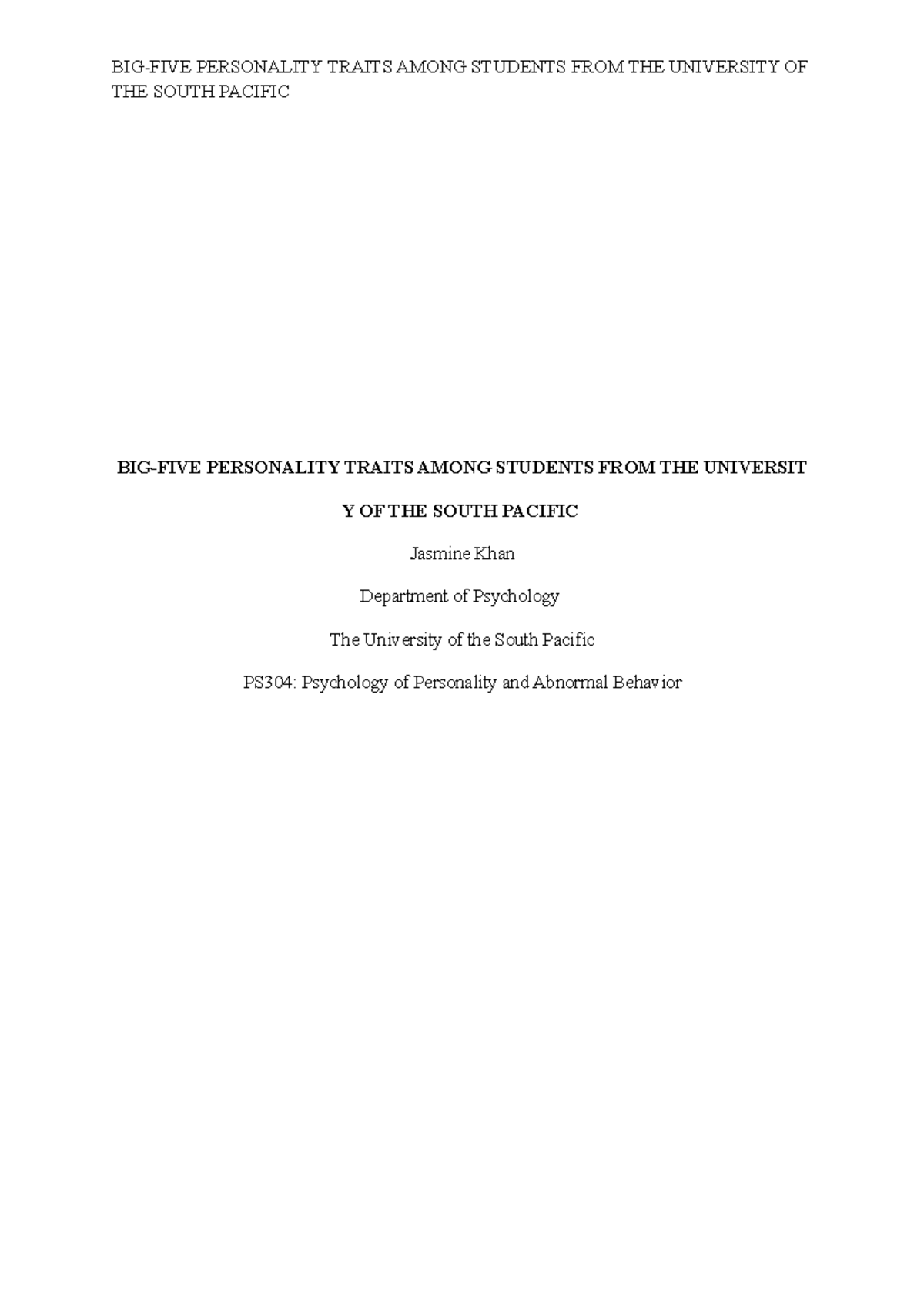 PS304 Assignment 1: Big-Five Personality Traits in South Pacific ...