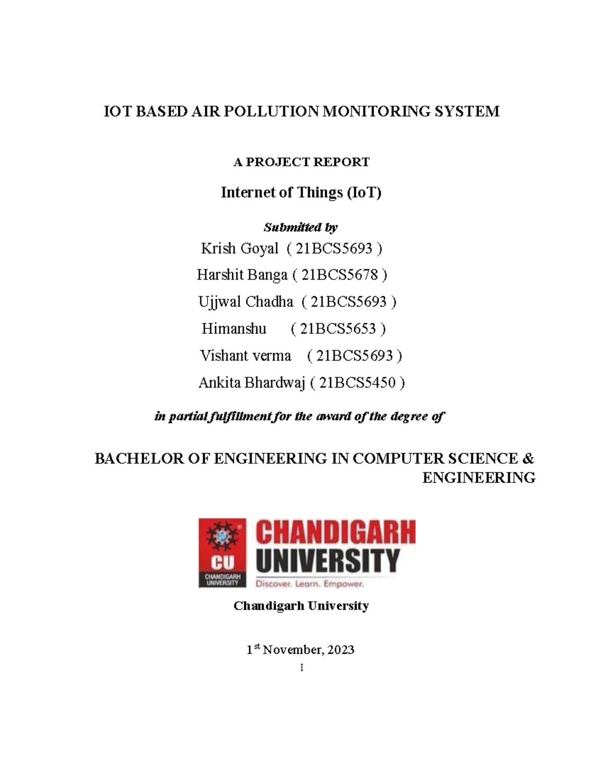 IOT BCS5693: Air Pollution Monitoring System Project Report - Studocu