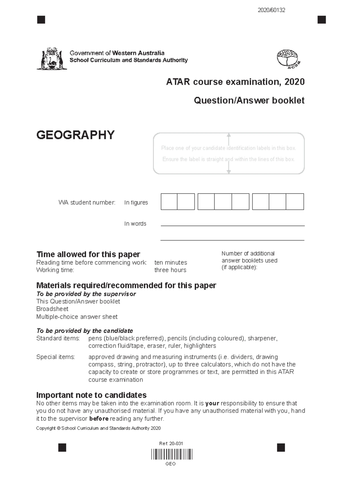Mathematics Methods 2024 ATAR Formula Sheet for Exam Prep - Studocu