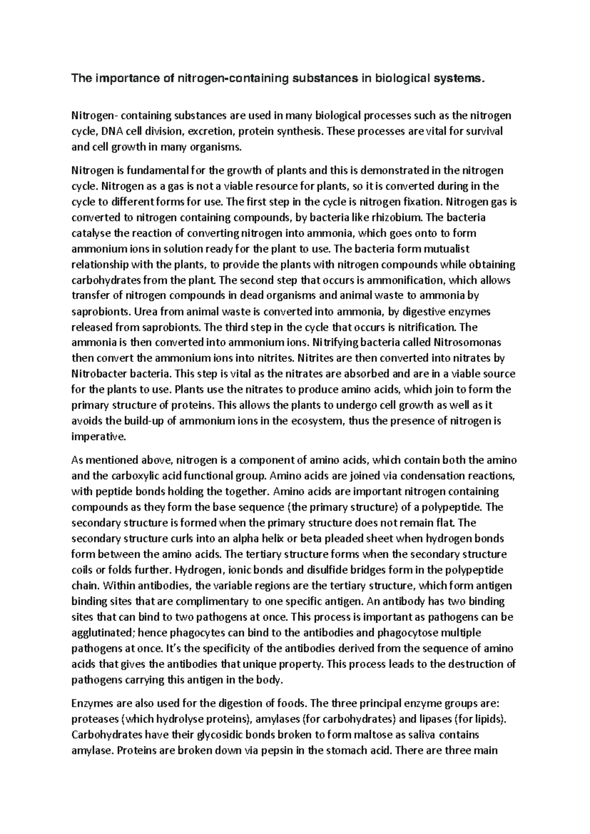 Biology Essay 1: The Significance of Cycles in Life Processes - Studocu