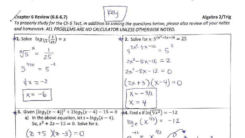 Chapter 6 Review: Key Algebra Solutions for Test Prep - Studocu