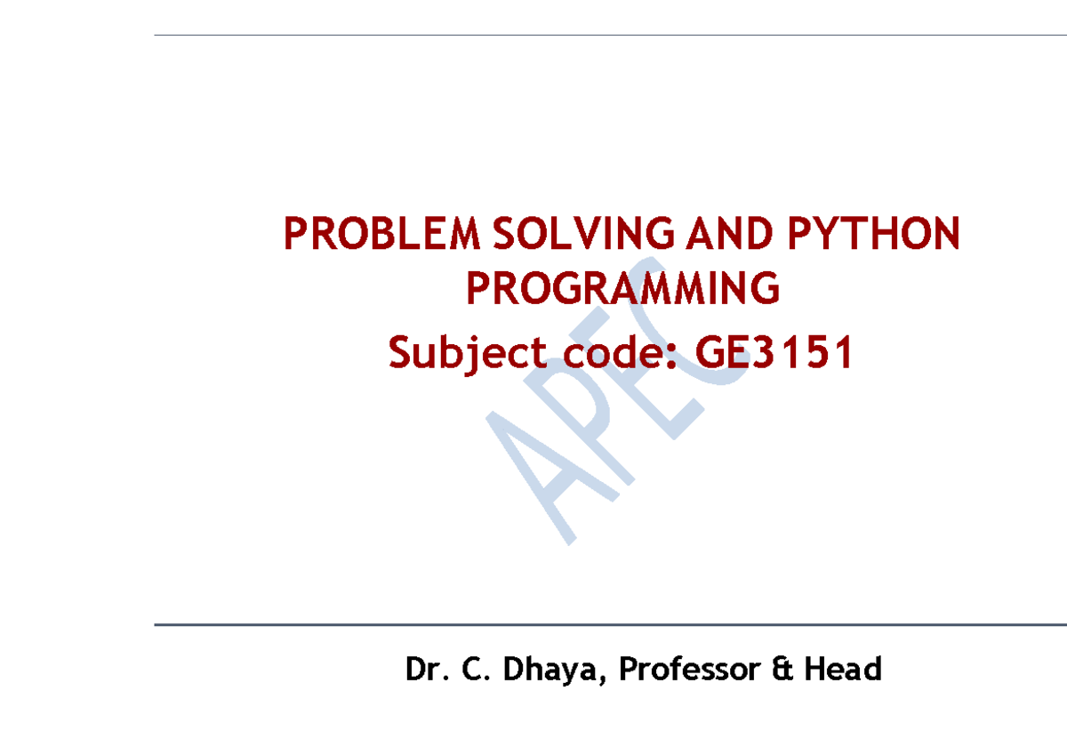 Ge3151 Problem Solving Python Programming Unit 1 Notes Studocu