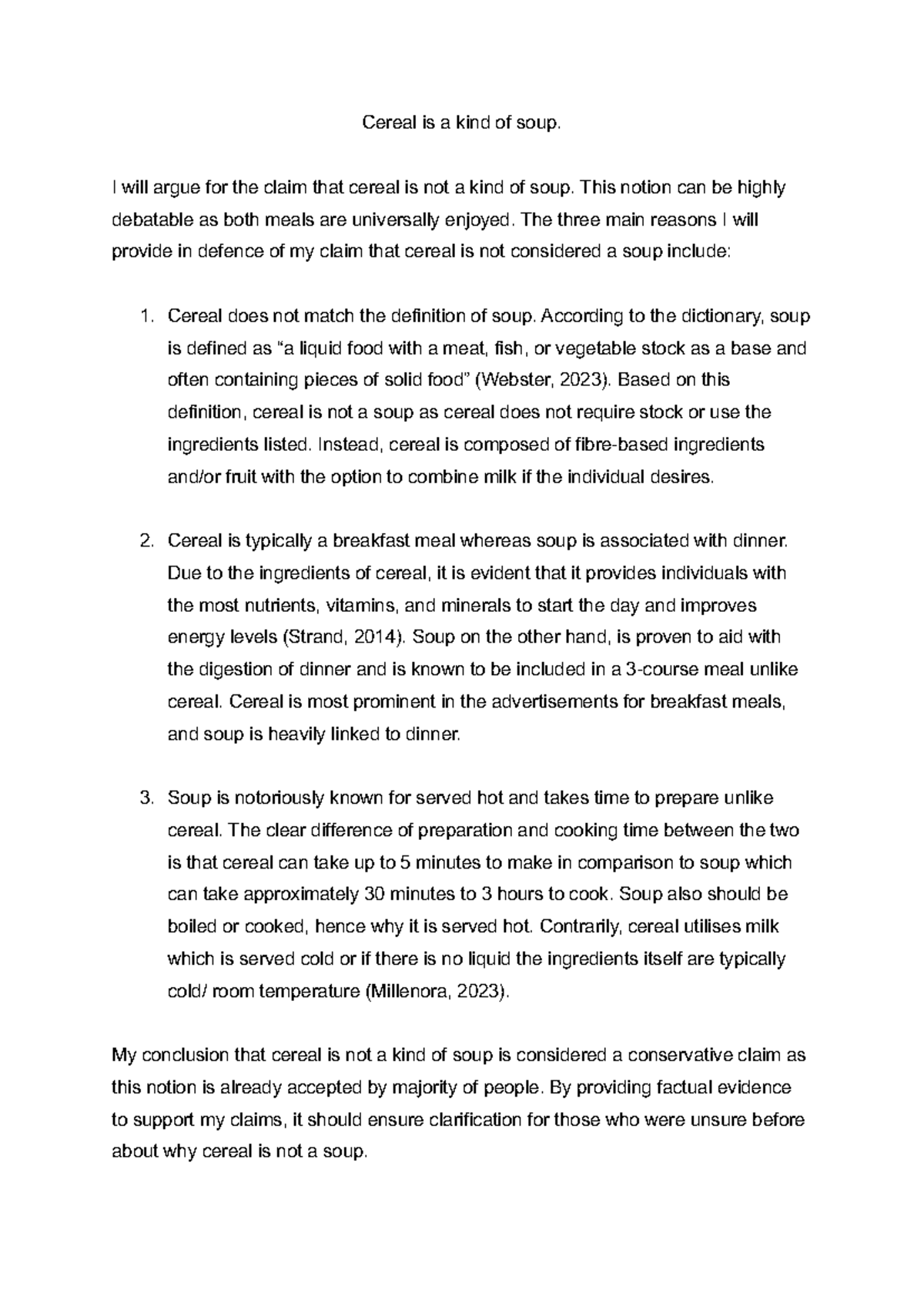 ENG 101 Essay Notes: Cereal vs. Soup - A Debatable Argument - Studocu