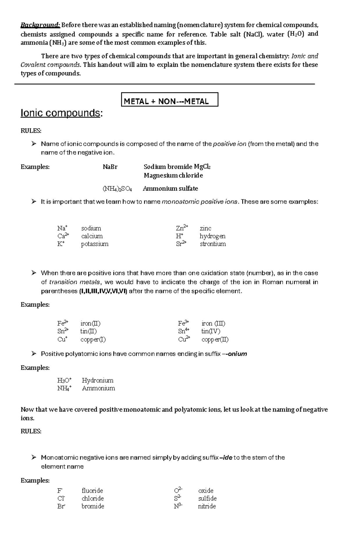 3RD Quarter CON CHEM: Nomenclature of Ionic & Covalent Compounds - Studocu
