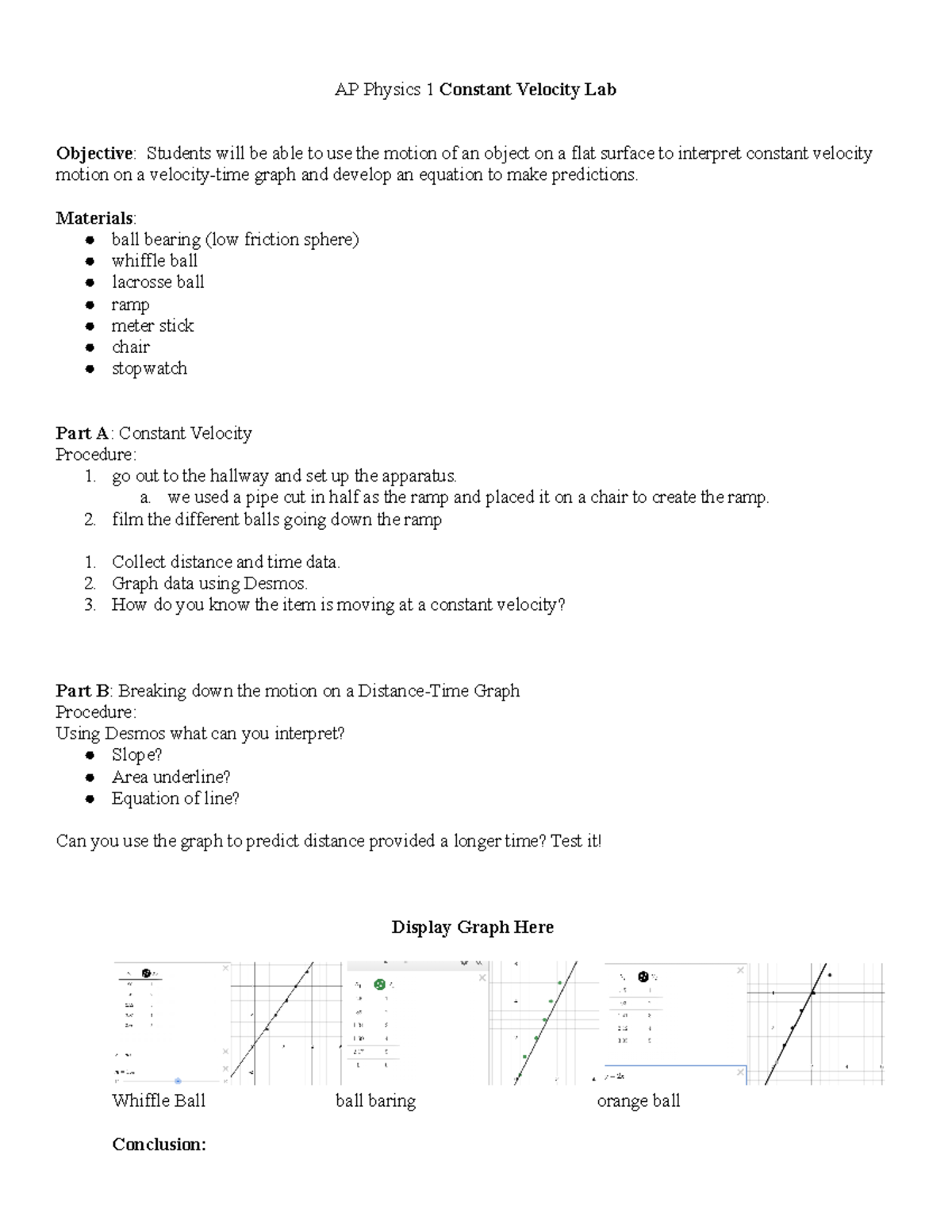 AP Physics 1 Lab: Analyzing Constant Velocity with Graphs - Studocu
