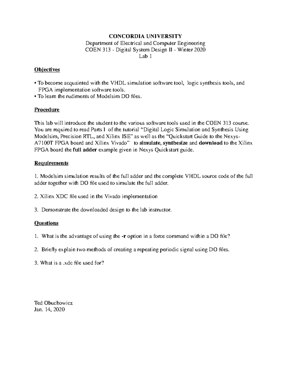 Lab 1 procedures that explain what lab 1 is - CONCORDIA UNIVERSITY ...