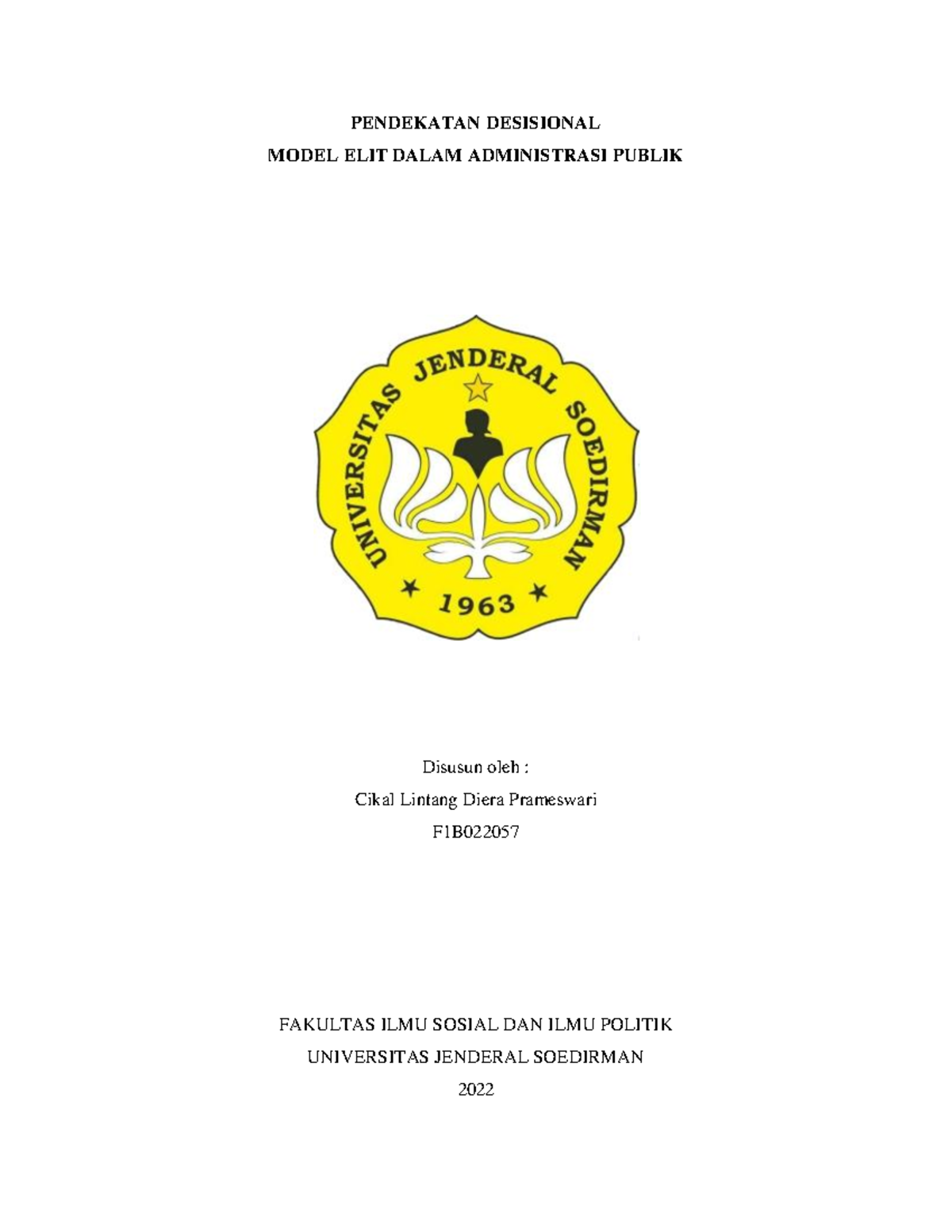 Pendekatan Desisional Model Elit dalam Administrasi Publik (ADM-101 ...