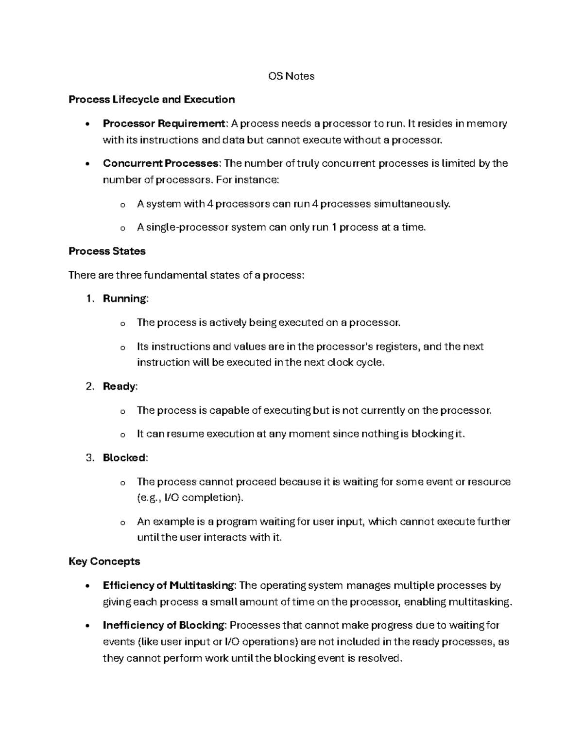 OS Notes: Process Lifecycle, Execution, and Control Block Overview ...