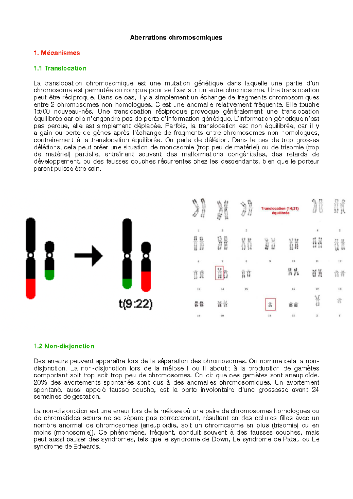 Étude des Aberrations Chromosomiques et Mécanismes Associés - Studocu