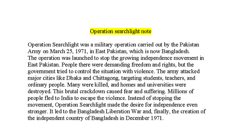 Operation Searchlight: A Military Analysis of 1971 Events - Studocu