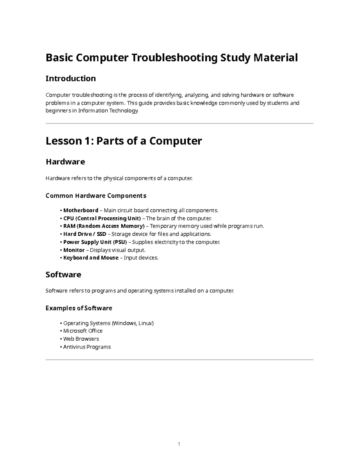 IT 101: Basic Computer Troubleshooting Guide and Study Material - Studocu