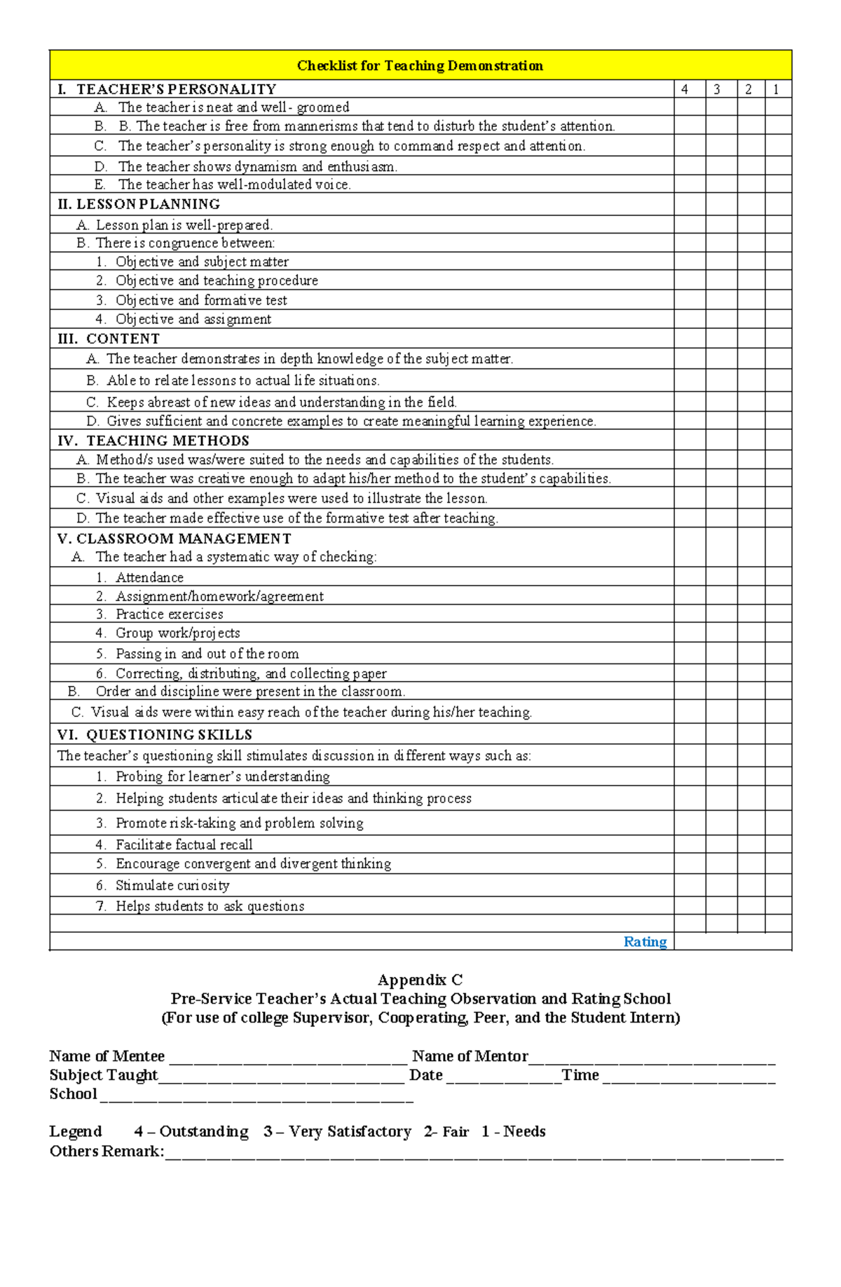 Teaching Demonstration I Checklist: Key Evaluation Criteria - Studocu