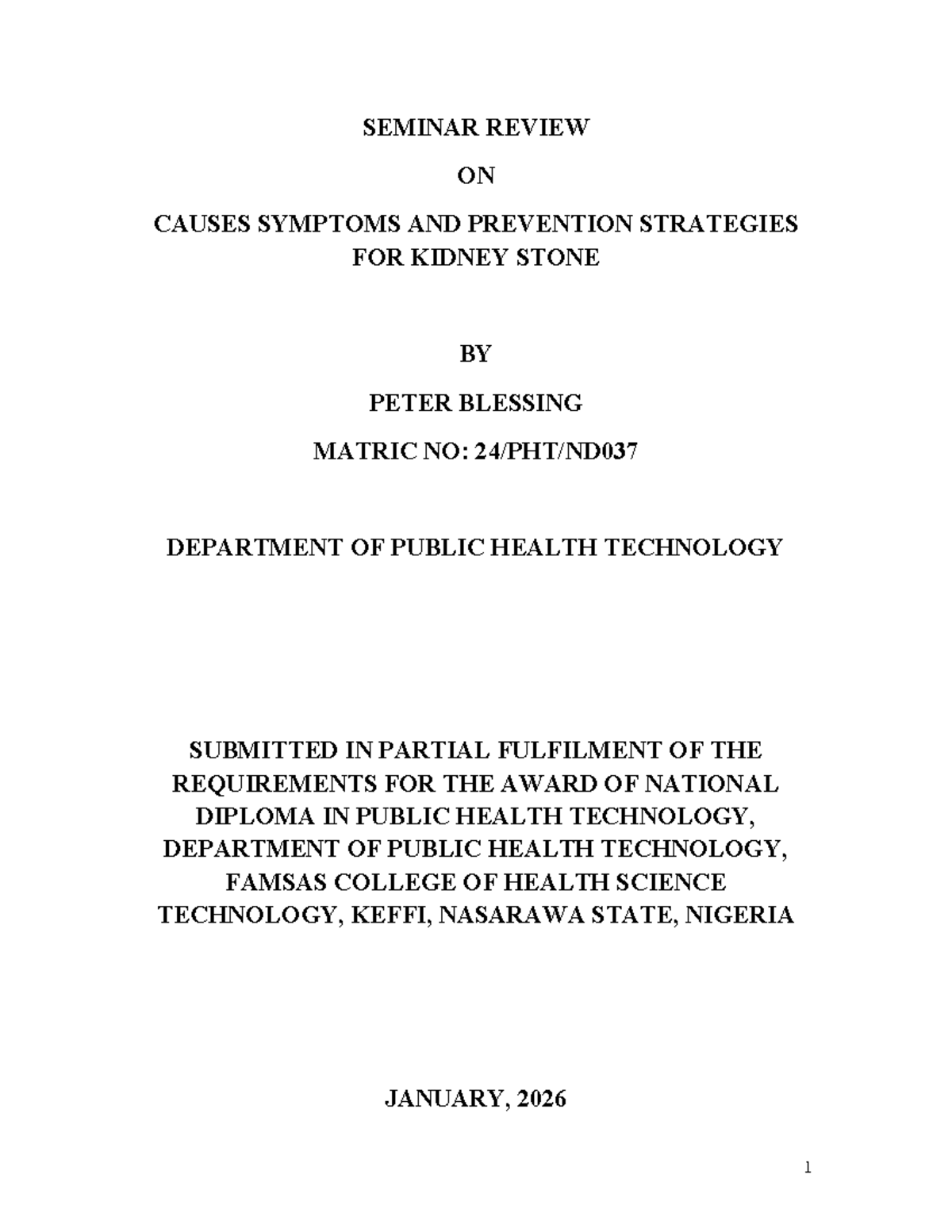 SEMINAR REVIEW: CAUSES, SYMPTOMS & PREVENTION OF KIDNEY STONES - Studocu