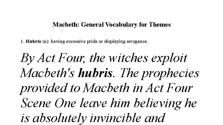 Macbeth (ENG 101): General Vocabulary for Key Themes - Studocu