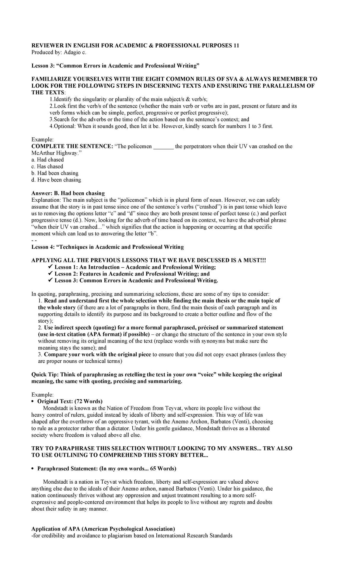 REVIEWER IN ENGLISH FOR ACADEMIC PROFESSIONAL PURPOSES 11: Lesson 3 ...